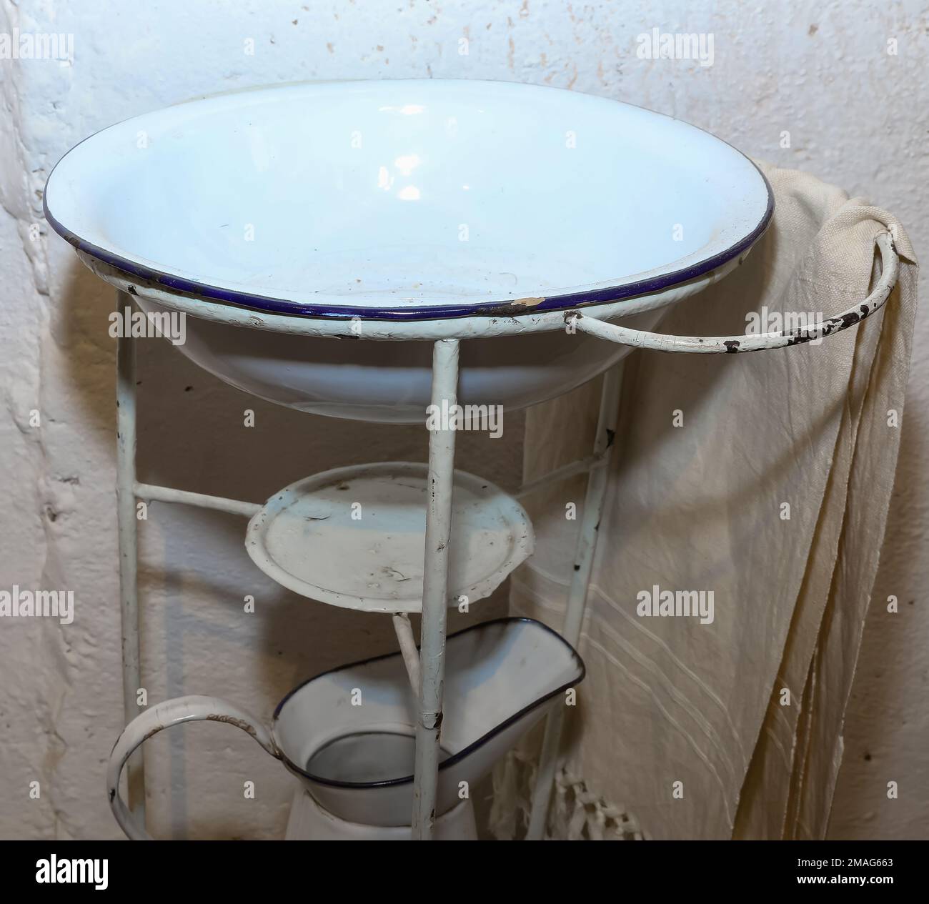 antique toilet set with bowl jug and soap dish in a country house Stock ...