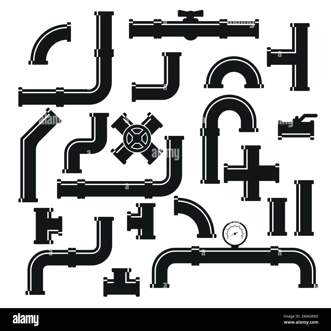 Pipe fittings vector icons set. Tube industry, construction pipeline ...