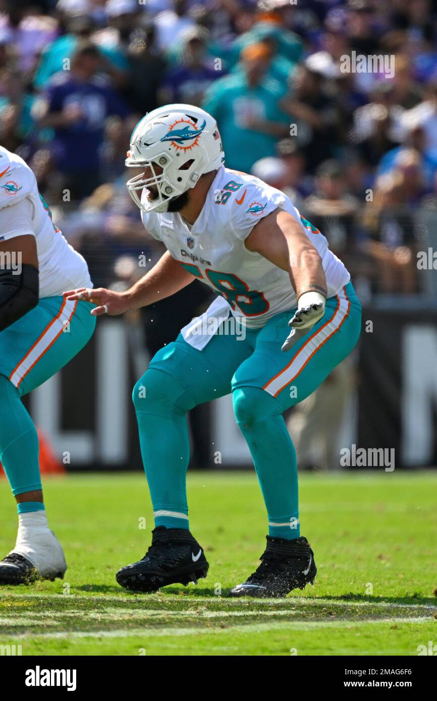 Miami Dolphins center Connor Williams (58) in action during the first ...