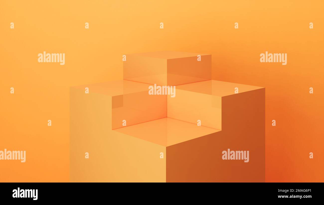 Orange podium 3d cube stand abstract stage platform or product studio ...