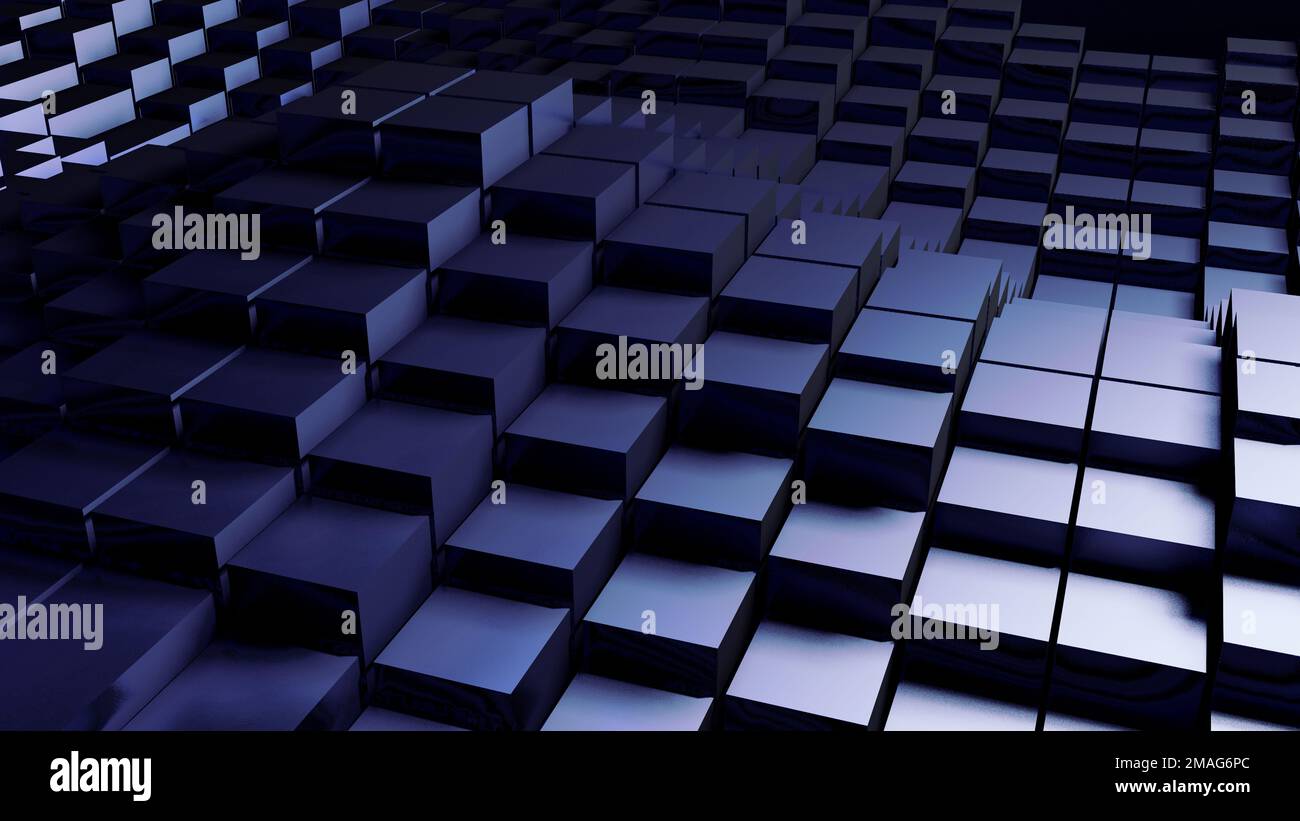 Dark blue abstract square elements stacked with shadows and light ...