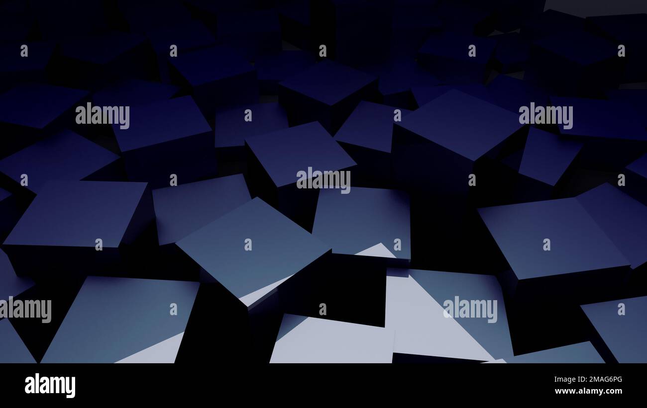 Dark blue abstract square elements stacked with shadows. Reflective ...
