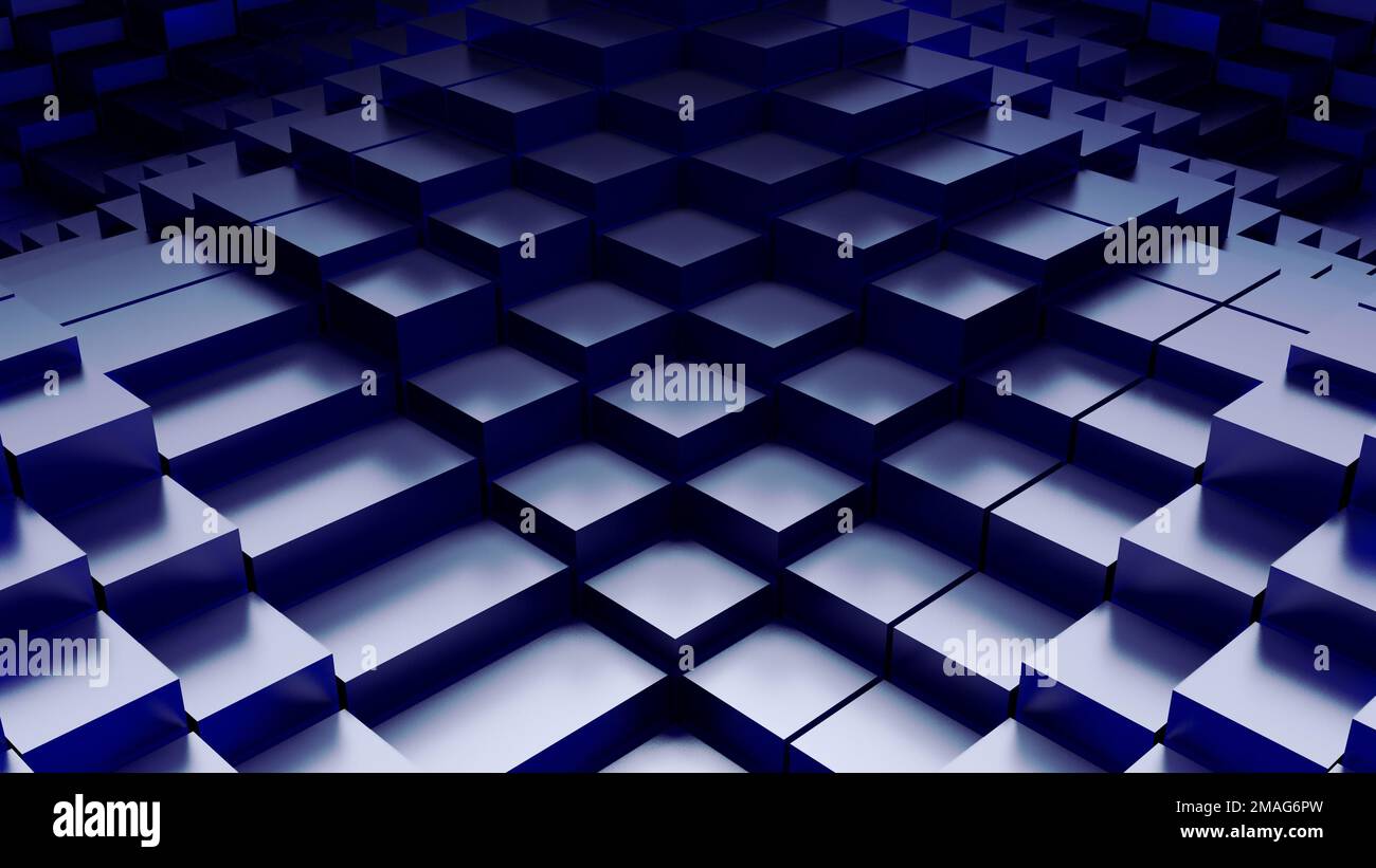 Dark blue abstract square elements stacked with shadows and light ...
