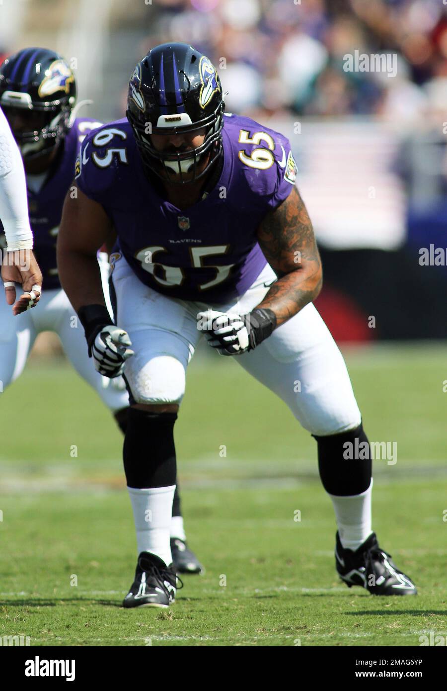 Baltimore Ravens guard Patrick Mekari (65) blocks during an NFL ...