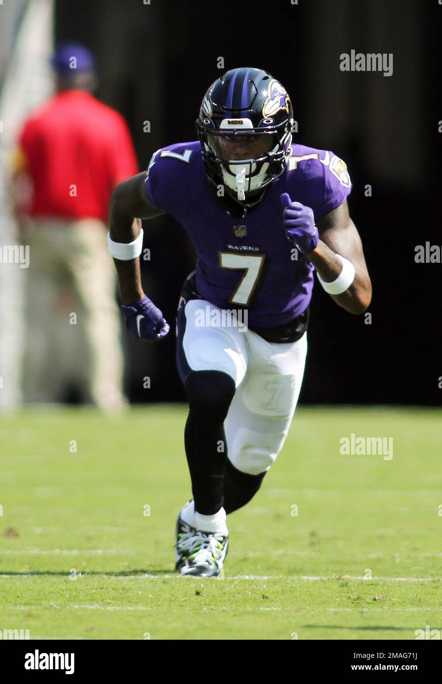 Baltimore Ravens wide receiver Rashod Bateman (7) runs during an NFL ...