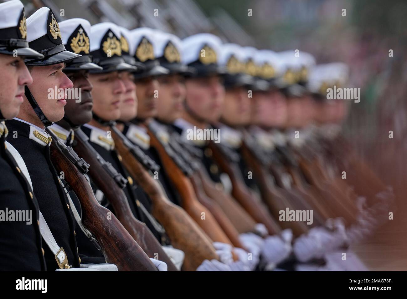 Chilean Navy officers march during a military parade to celebrate ...