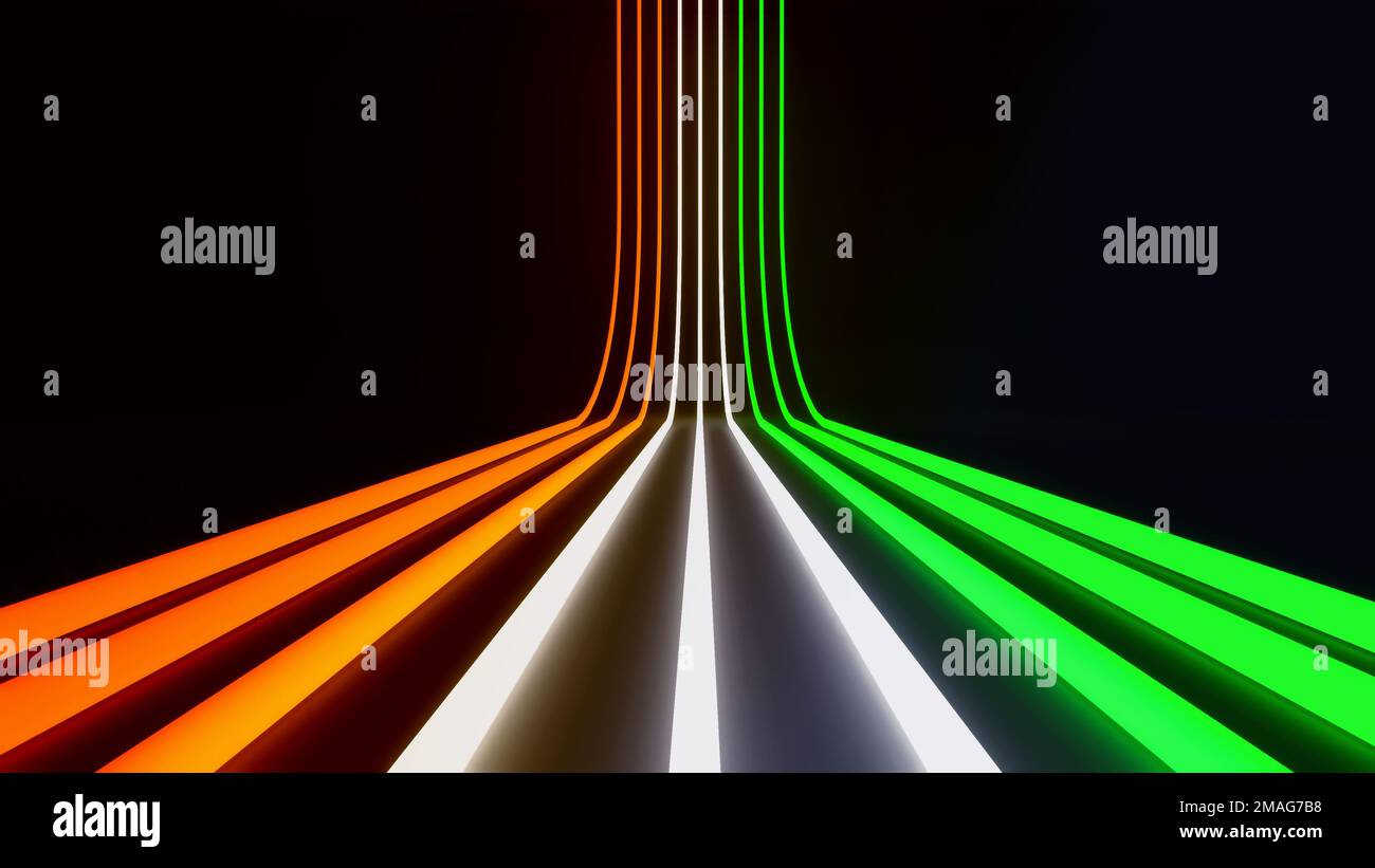 Indian Tricolor lights running across on black background 3d ...