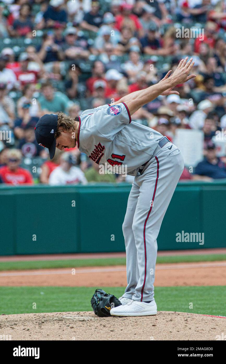 Minnesota Twins starting pitcher Joe Ryan stretches before pitching ...