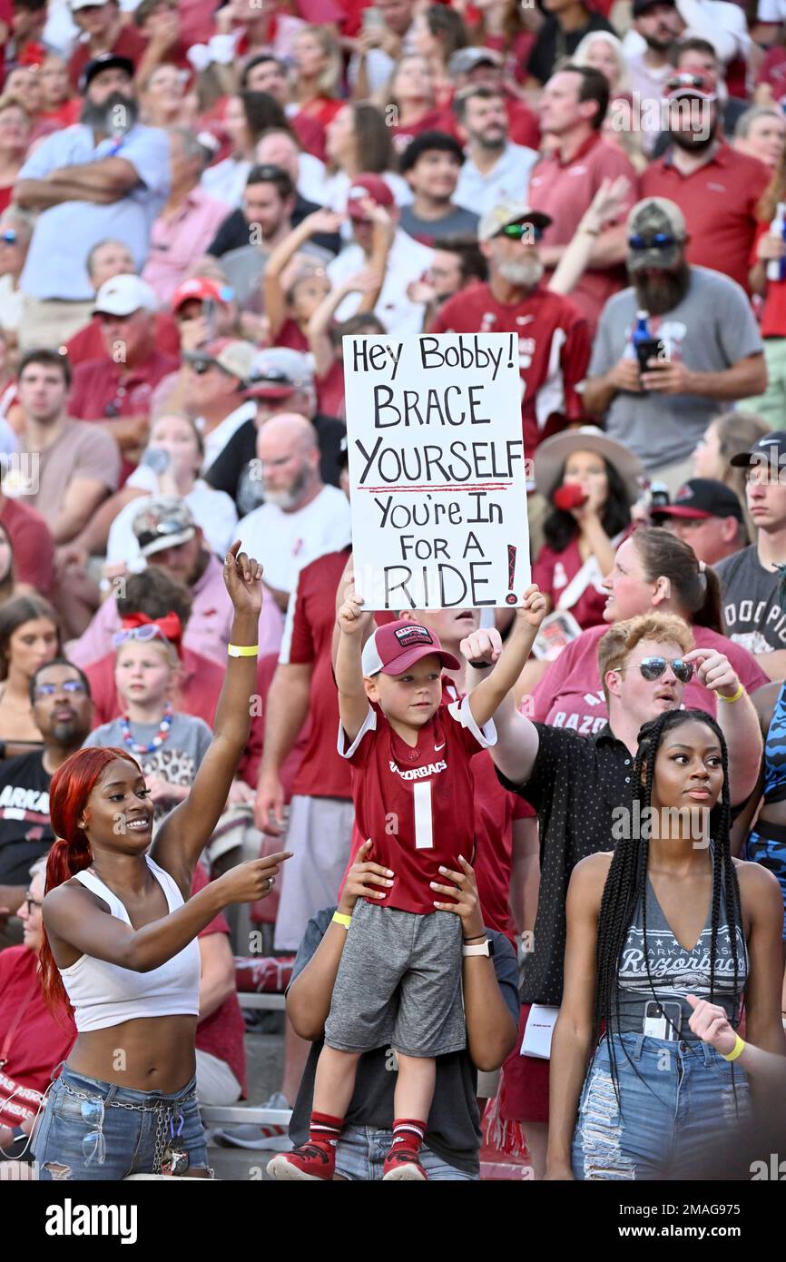 Arkansas fans cheer on the Razorbacks as they play Missouri State ...