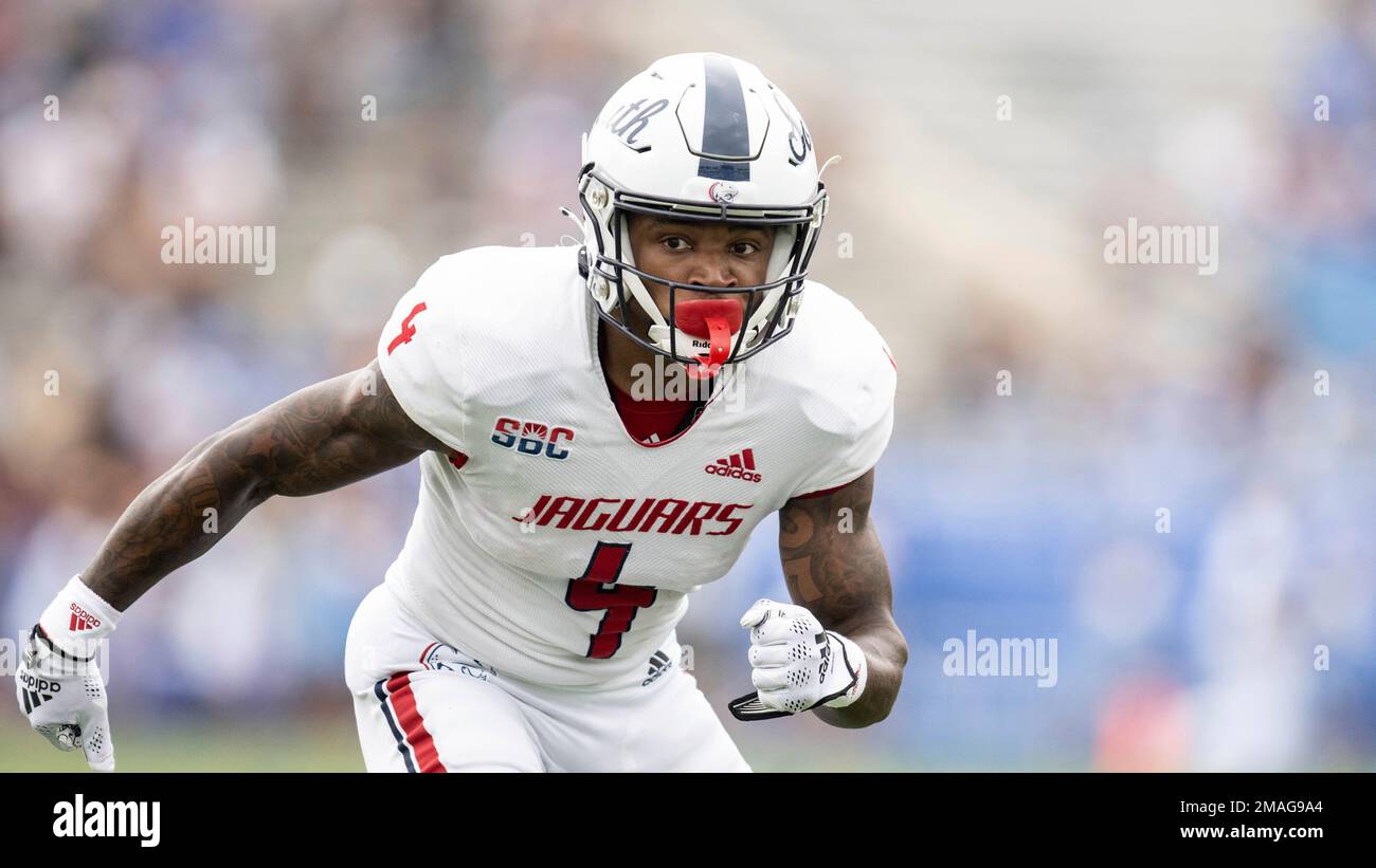 South Alabama wide receiver Caullin Lacy (4) runs during an NCAA football game against UCLA on ...