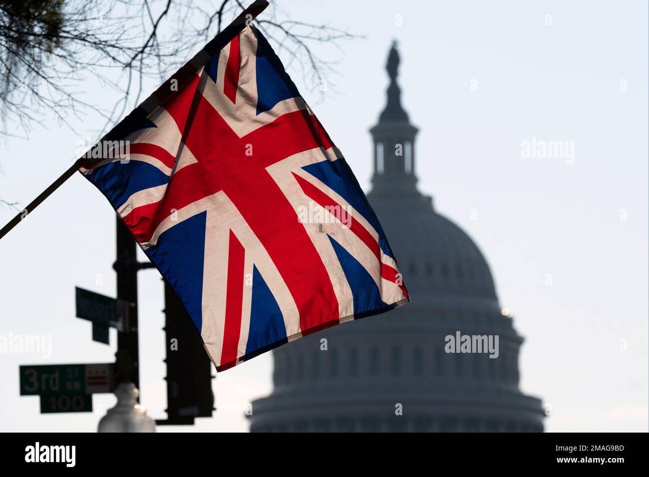 The flag of the United Kingdom is flown along Pennsylvania Avenue near ...