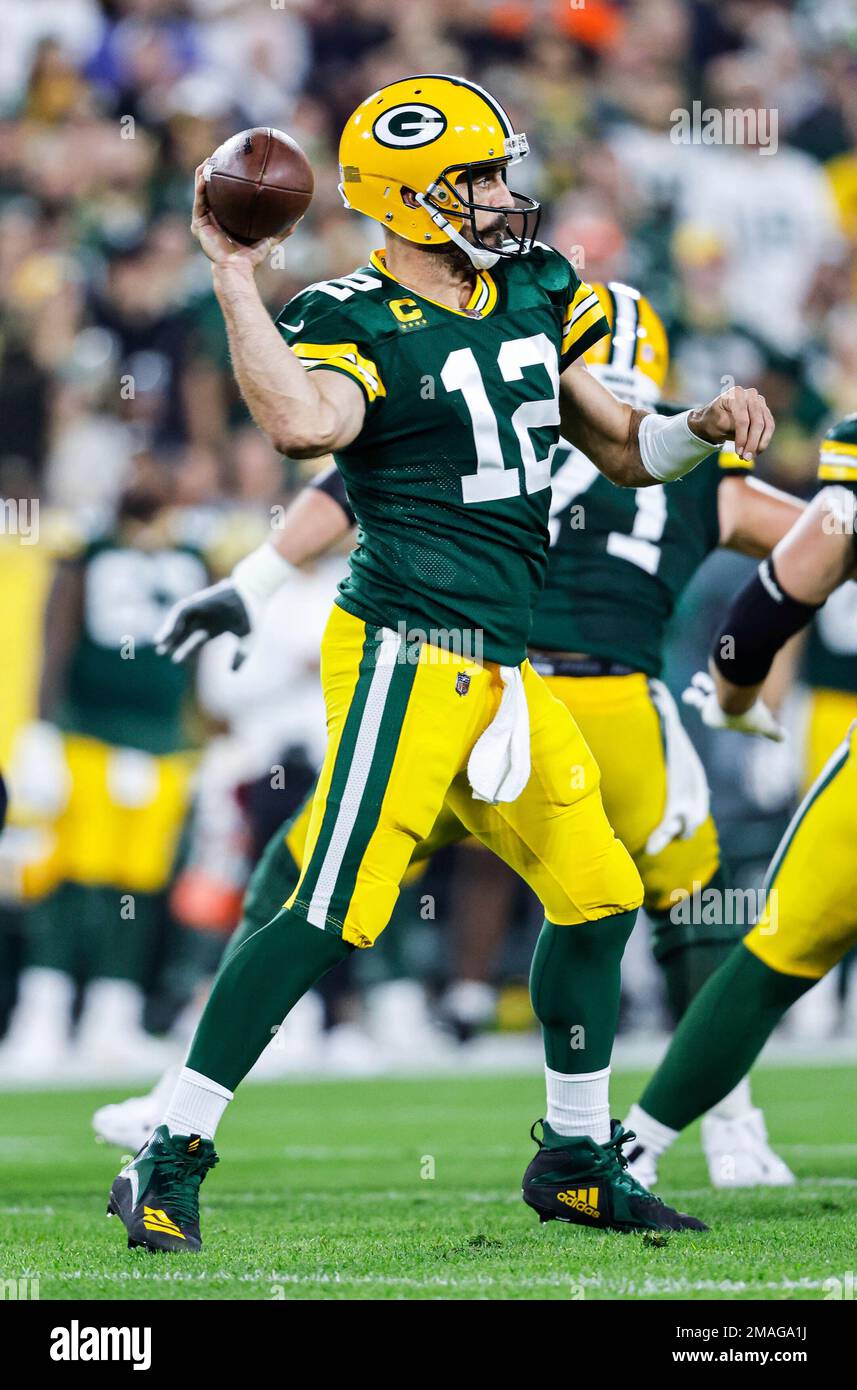 Green Bay Packers quarterback Aaron Rodgers (12) throws during an NFL ...