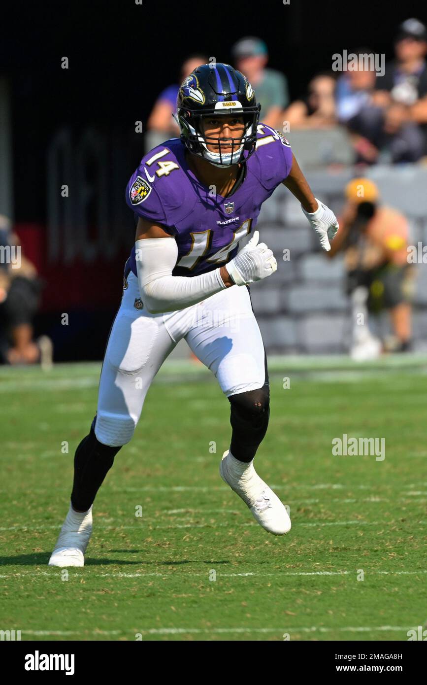 Baltimore Ravens safety Kyle Hamilton (14) in action during the second ...