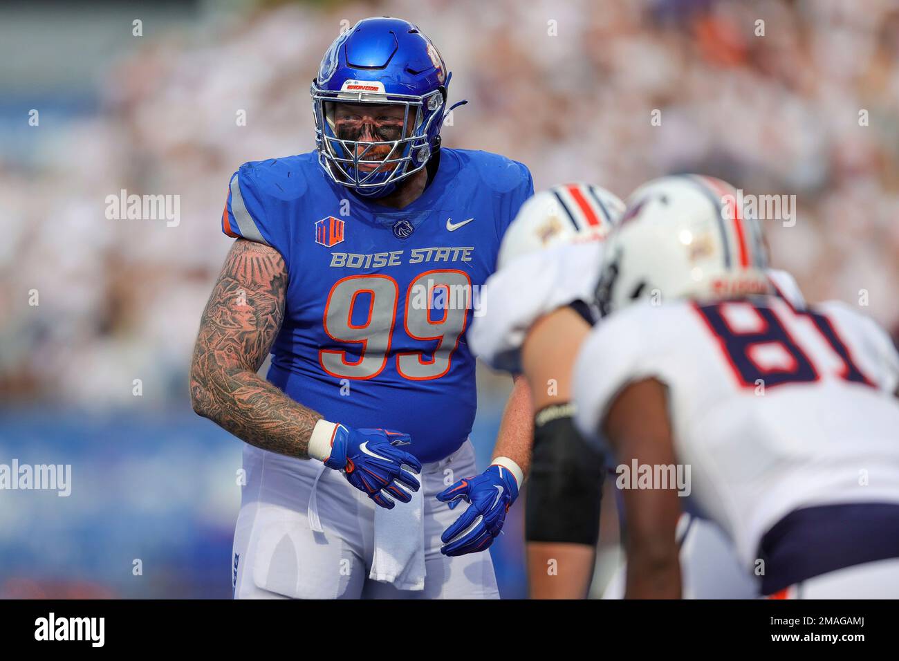 Boise State defensive tackle Scott Matlock (99) lines up against Tennessee-Martin in the second ...