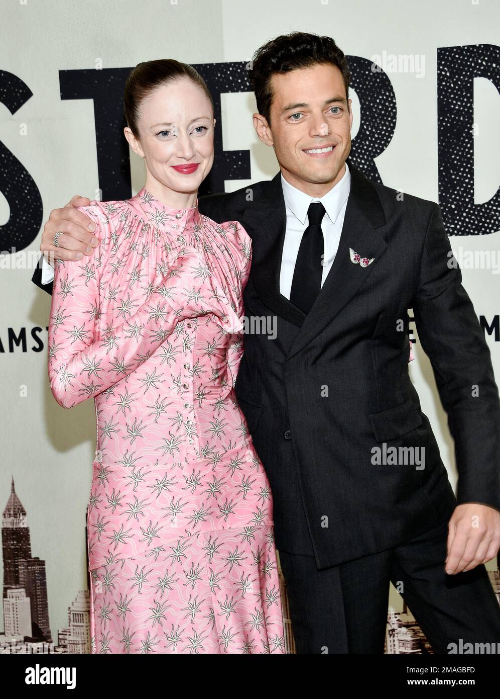 Andrea Riseborough, left, and Rami Malek pose together at the world ...