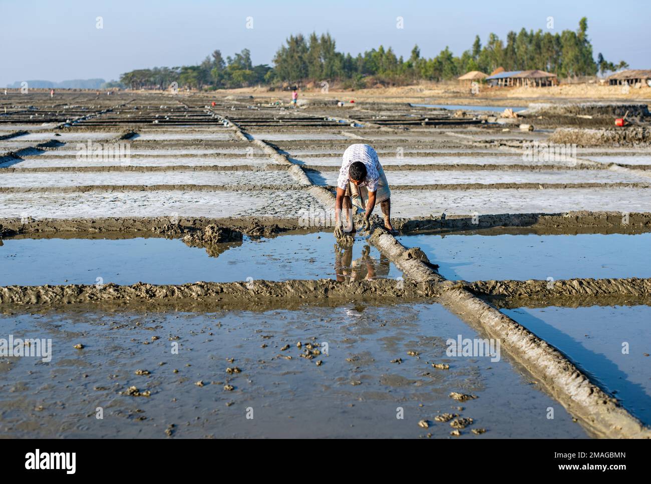 A farmer unloads raw salt at salt field yard in Chittagong, Bangladesh ...