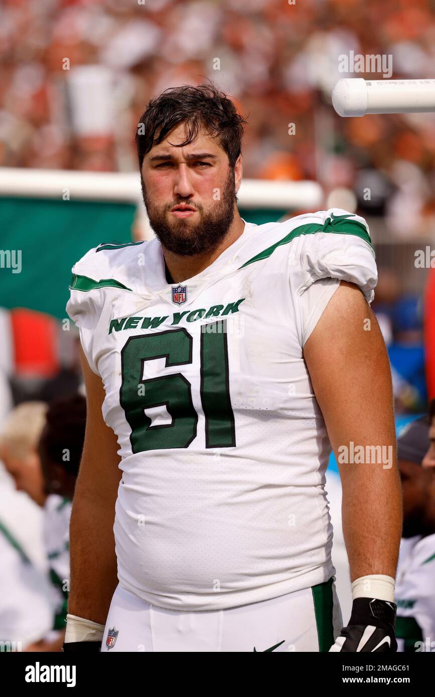 New York Jets offensive tackle Max Mitchell (61) stands on the sideline ...