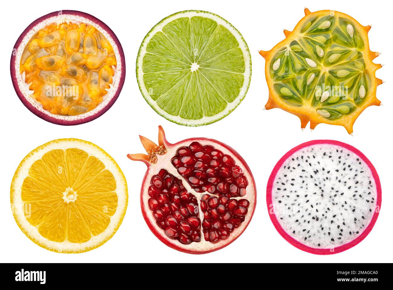 Fruit slices collection isolated on white background, top view, flat ...