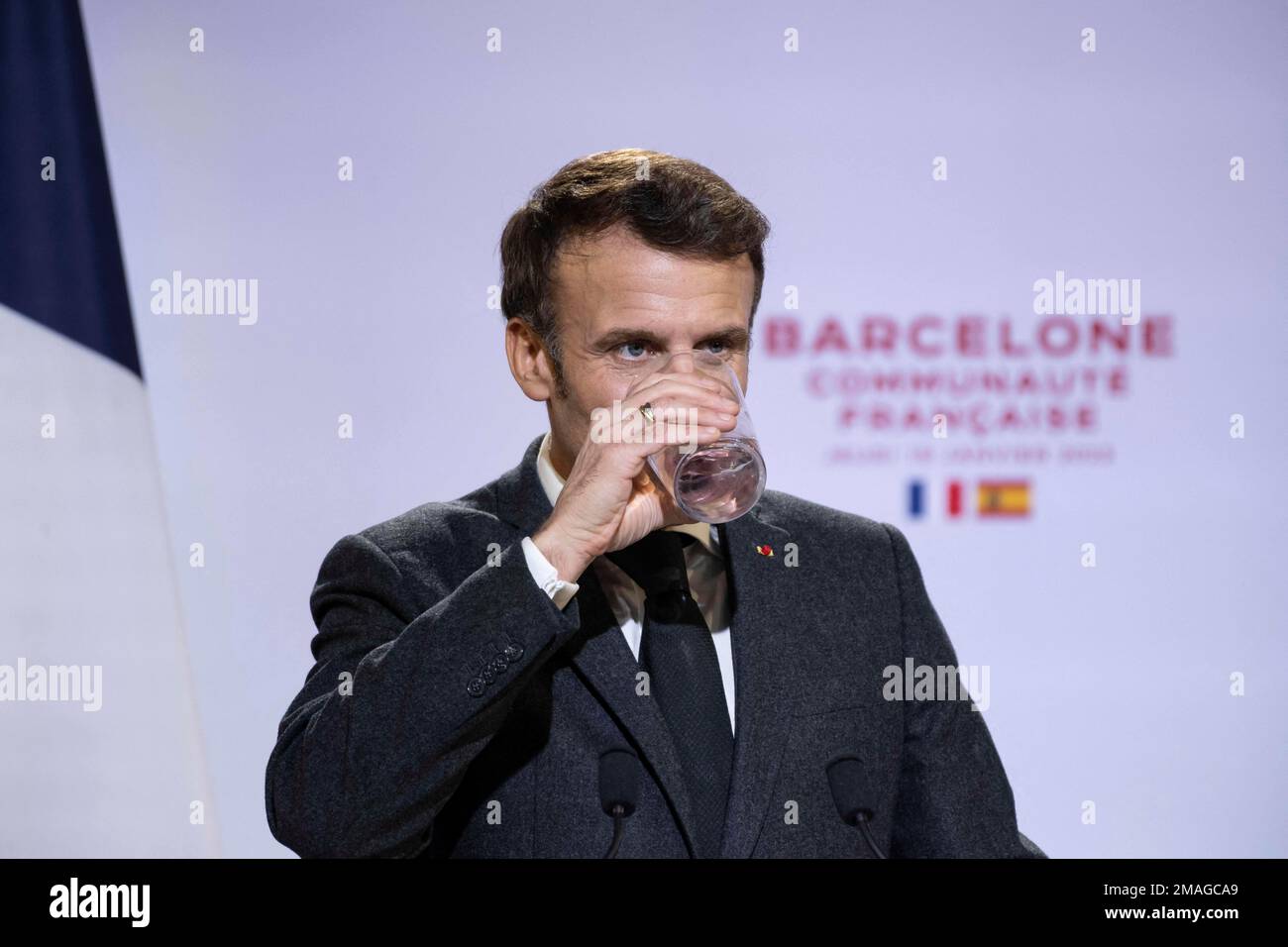Barcelona, Spain. 19th Jan, 2023. France's President Emmanuel Macron ...