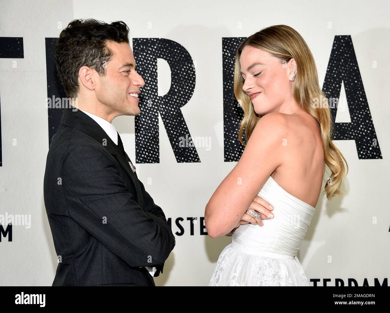Rami Malek, left, and Margot Robbie attend the world premiere of ...