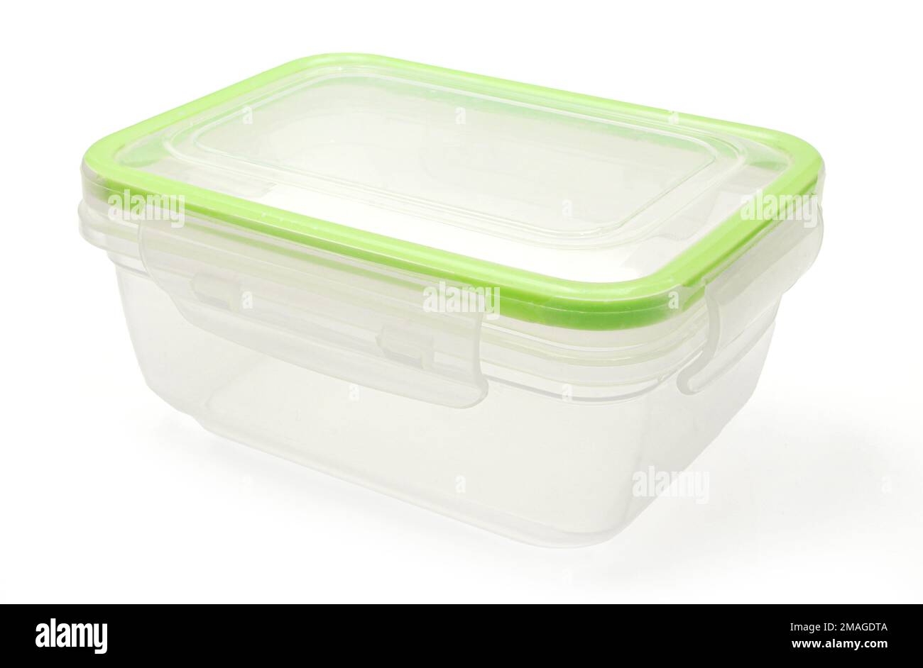 Translucent plastic lunchbox isolated on white background. Closed ...