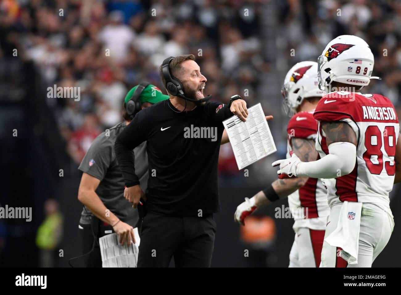 Arizona Cardinals head coach Kliff Kingsbury yells from the sideline ...