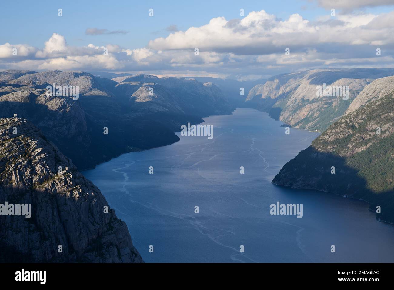 Pathway Pulpit Rock, Norway. Panorama of the Lysefjord. Sunny weather ...