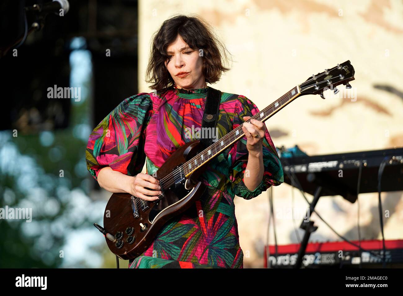 Carrie Brownstein of Sleater Kinney performs on day three of Riot Fest ...
