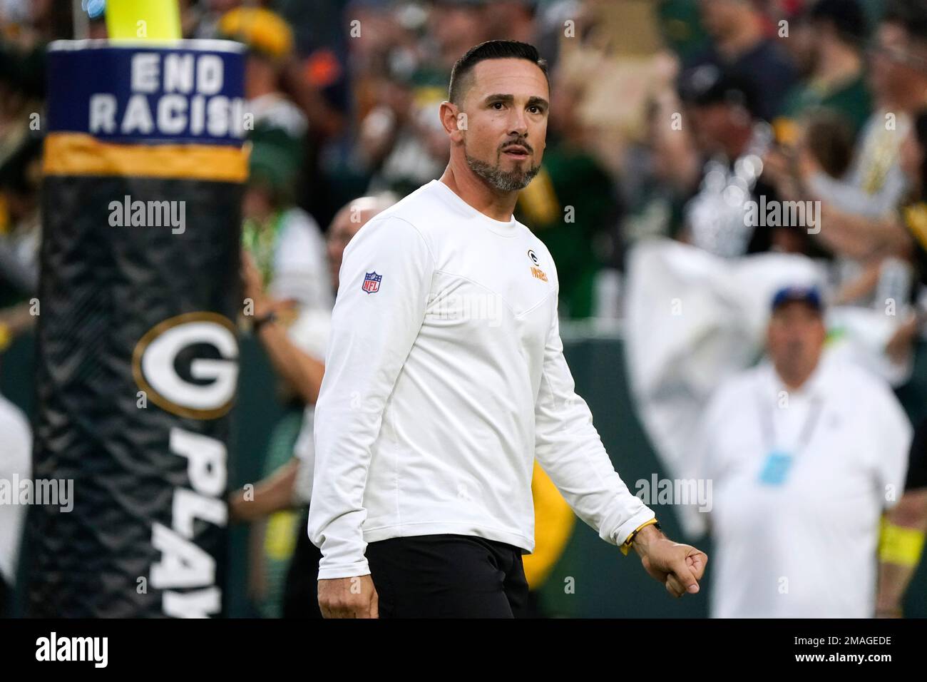 Green Bay Packers head coach Matt LaFleur walks on the field before an ...