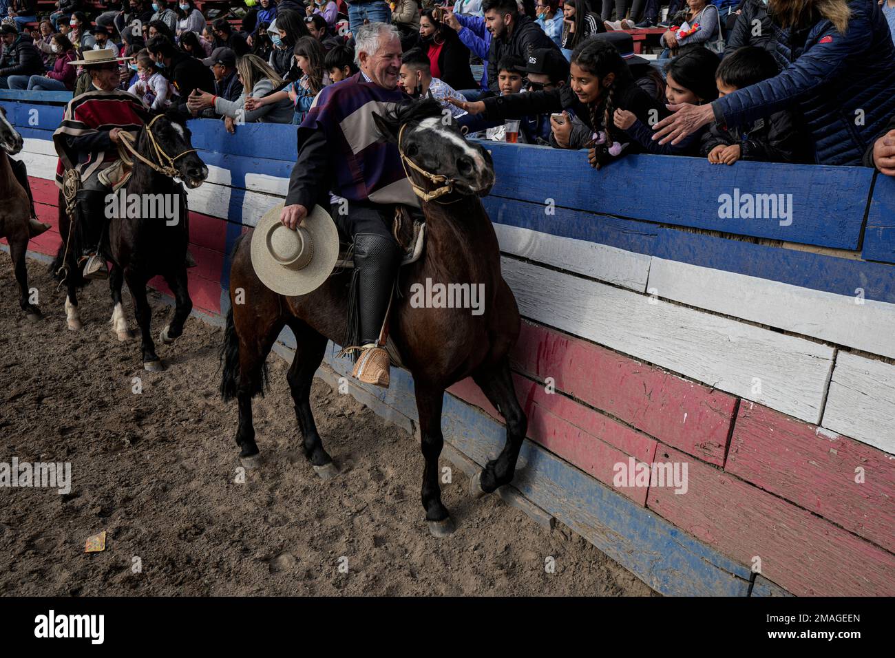 Horseback riders greet the audience at the arena of the country´s ...