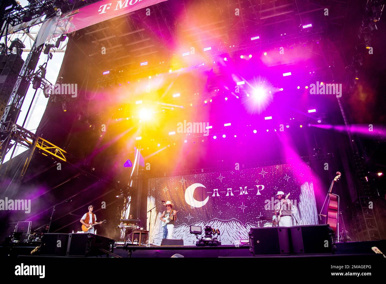 Evan Westfall, left, Taylor Meier, and Matt Vinson of Caamp perform at ...