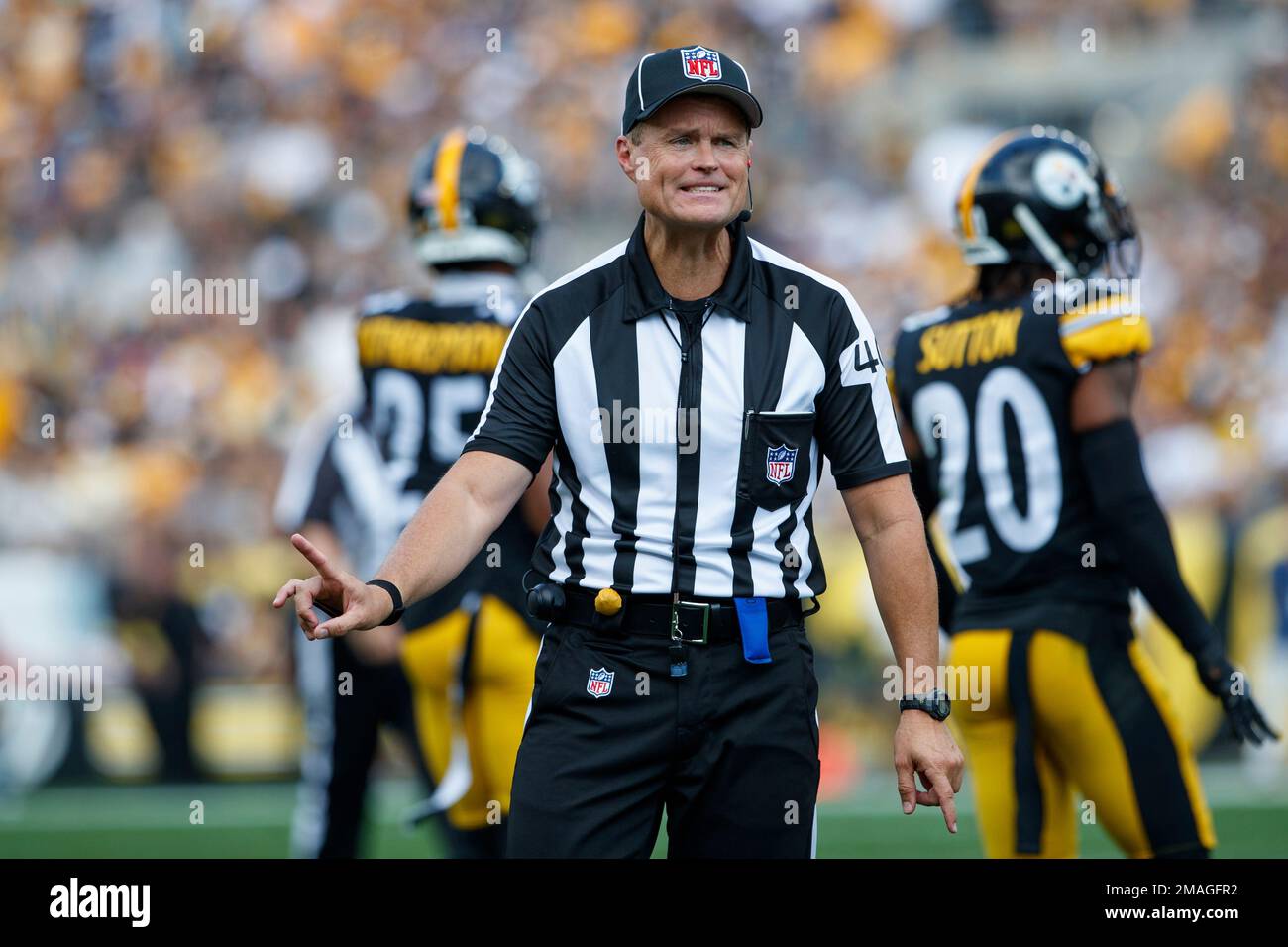 Line judge Brian Bolinger (40) signals during an NFL football game ...