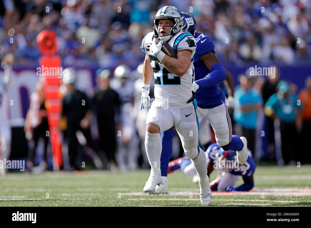 Carolina Panthers running back Christian McCaffrey (22) runs with the ...