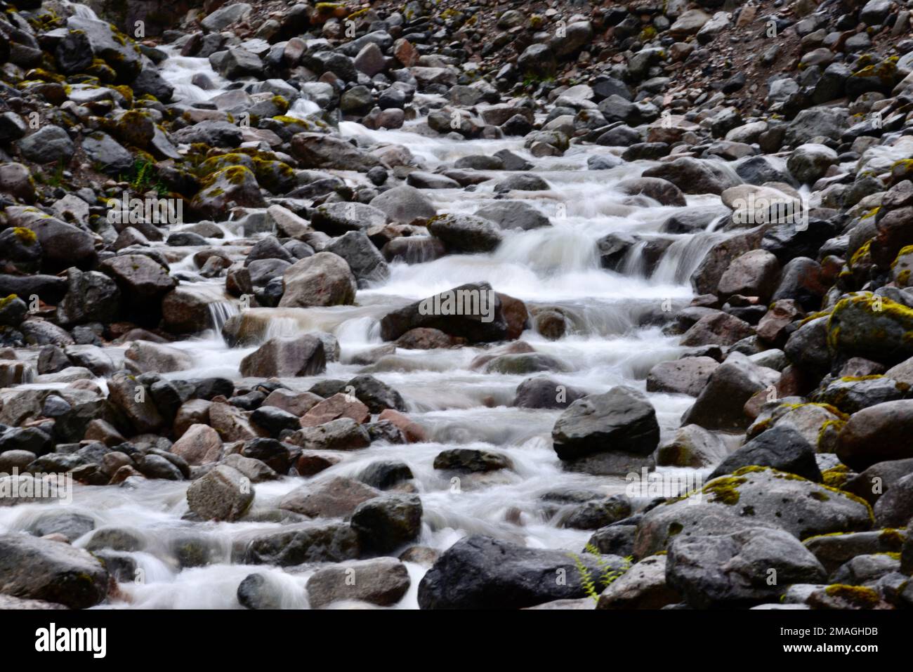 A stream flowing through pebbles, long exposure Stock Photo - Alamy