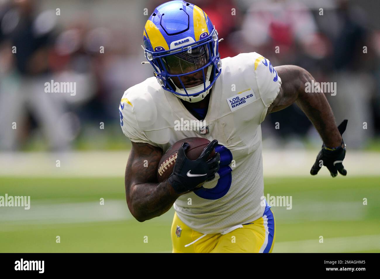 Los Angeles Rams running back Cam Akers runs with the ball during the ...