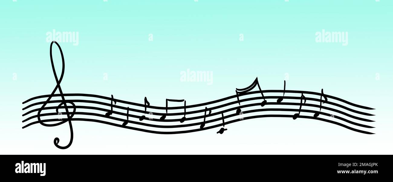 treble clef and music notes on blue horizontal background, illustration ...