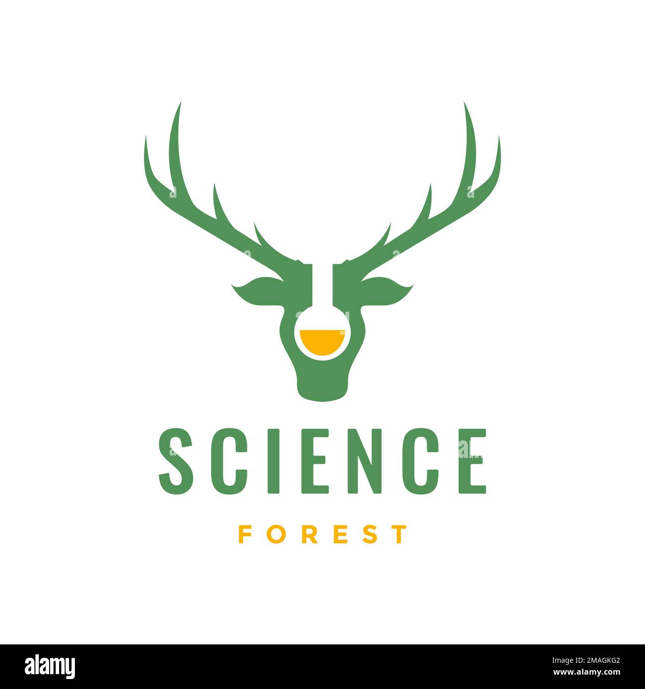 science laboratory glass head deer horned forest nature modern logo ...