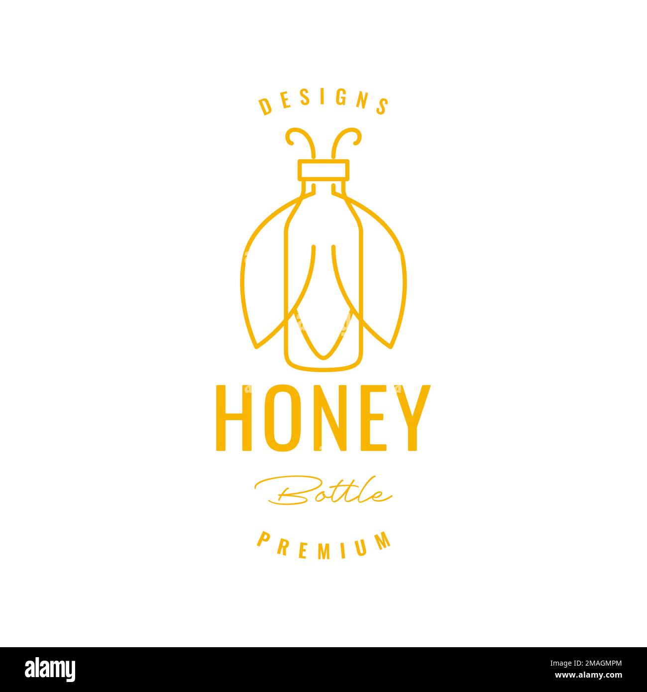 bee wings with honey bottle nutrition line hipster logo design vector ...