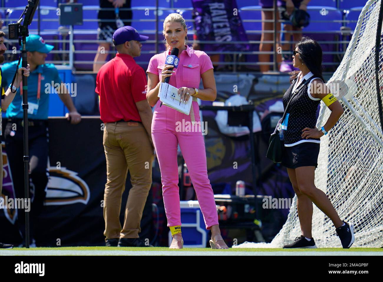 CBS Sports reporter Melanie Collins reports from the field before an ...