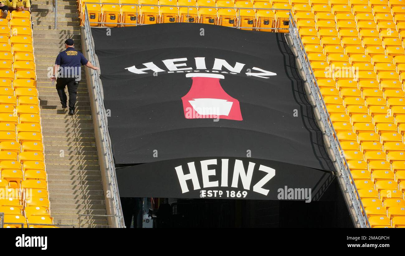 This is a Heinz sign in Acrisure Stadium before an NFL football game ...