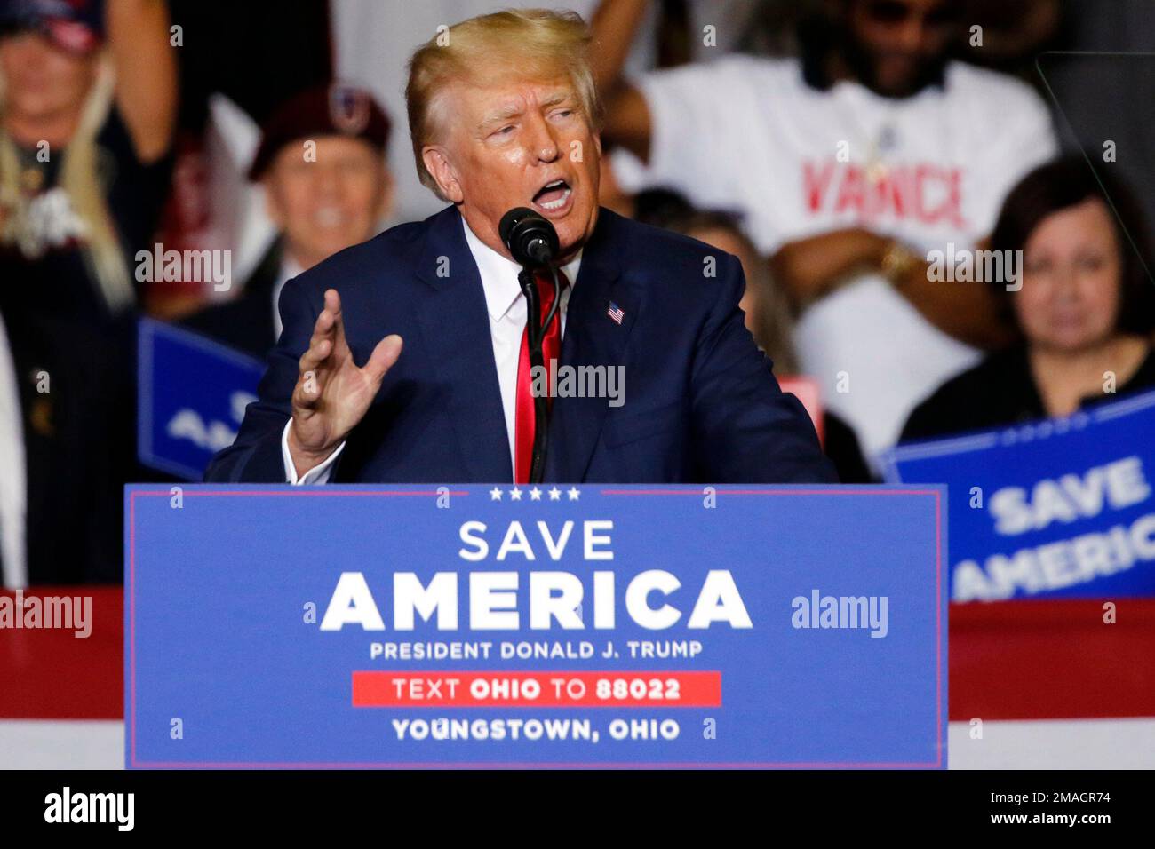Former President Donald Trump speaks at a campaign rally in Youngstown ...