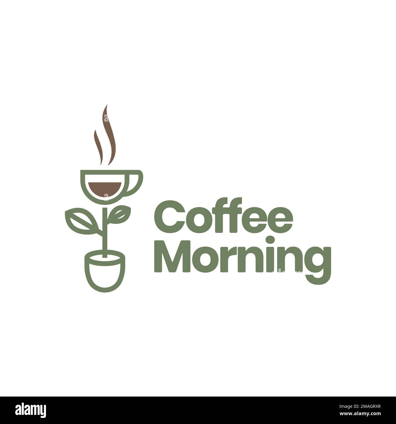 morning coffee with garden plant flowers spirit line modern logo design ...