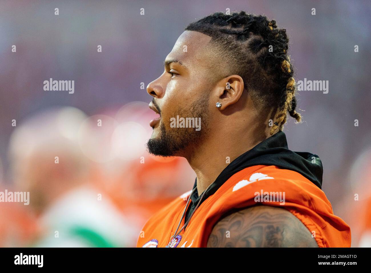 Clemson defensive end Xavier Thomas (3) looks on before an NCAA college ...