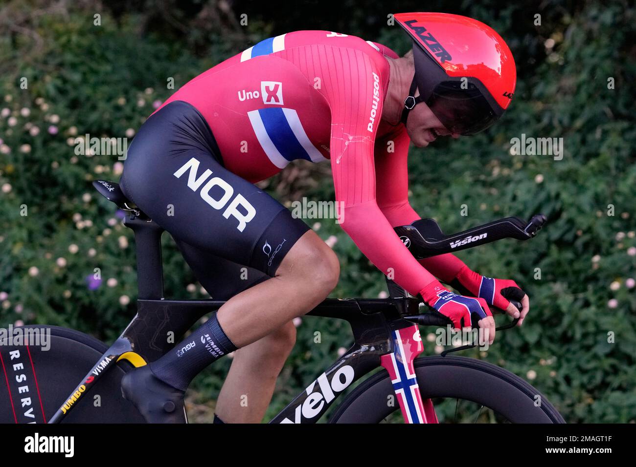 Tobias Foss of Norway competes in the men's elite individual time trial ...