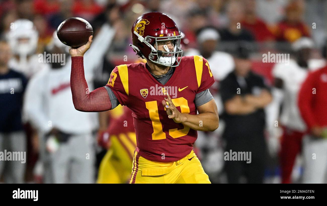 Southern California quarterback Caleb Williams (13) throws a pass while ...