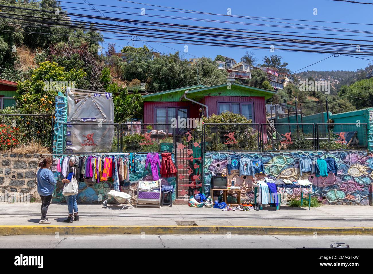Valparaiso, Chile - Dec 5, 2022: Women selling clothes in the middle of ...