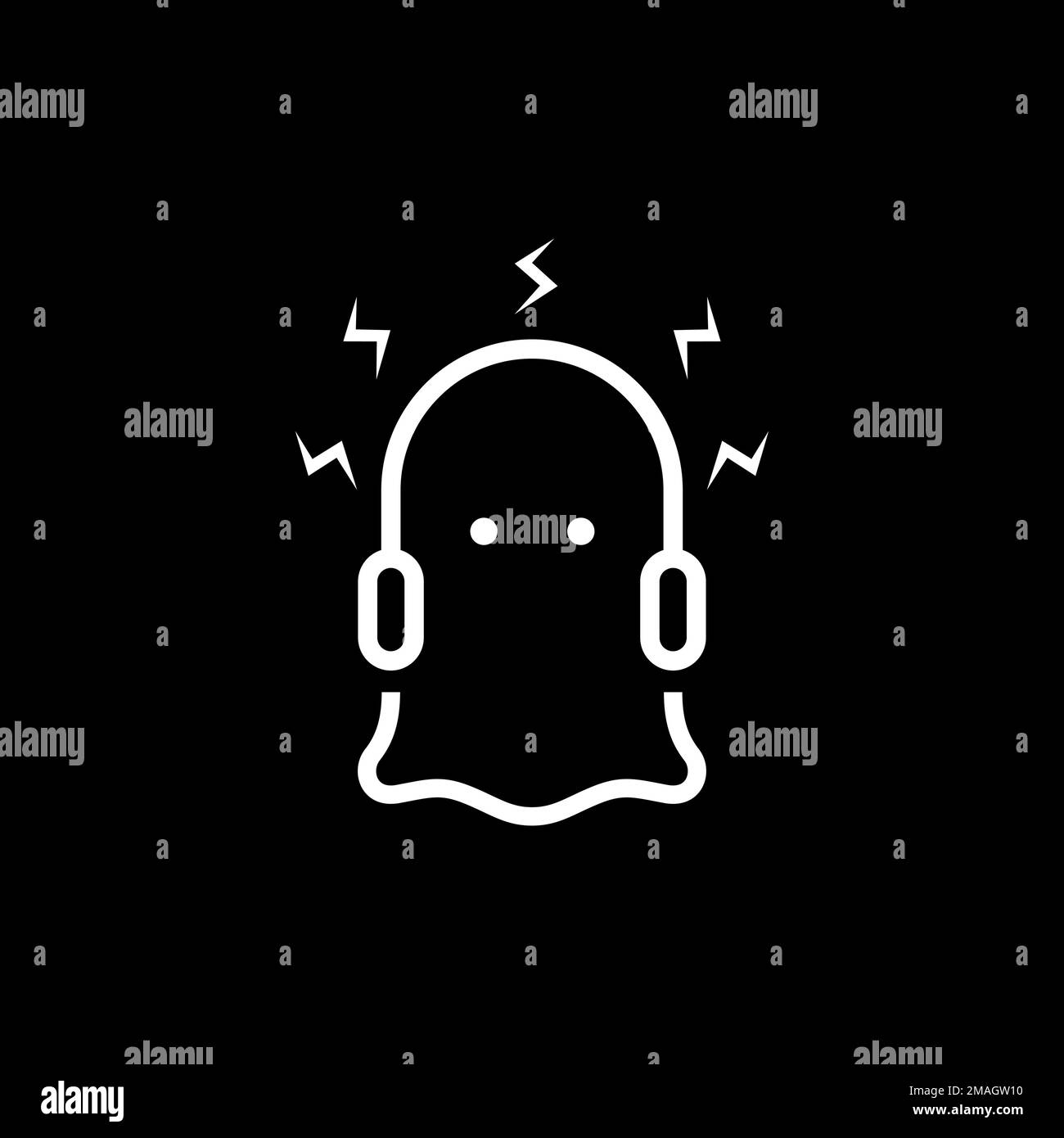 cute ghost hearing headset music line dark logo design vector icon ...