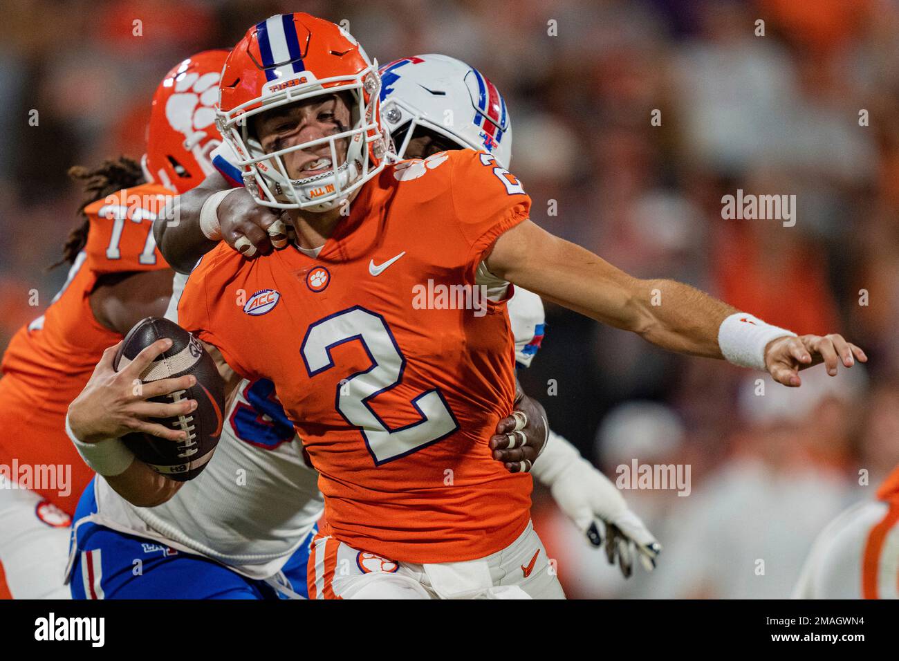 Louisiana Tech defensive lineman Rasheed Lyles tries to sack Clemson ...