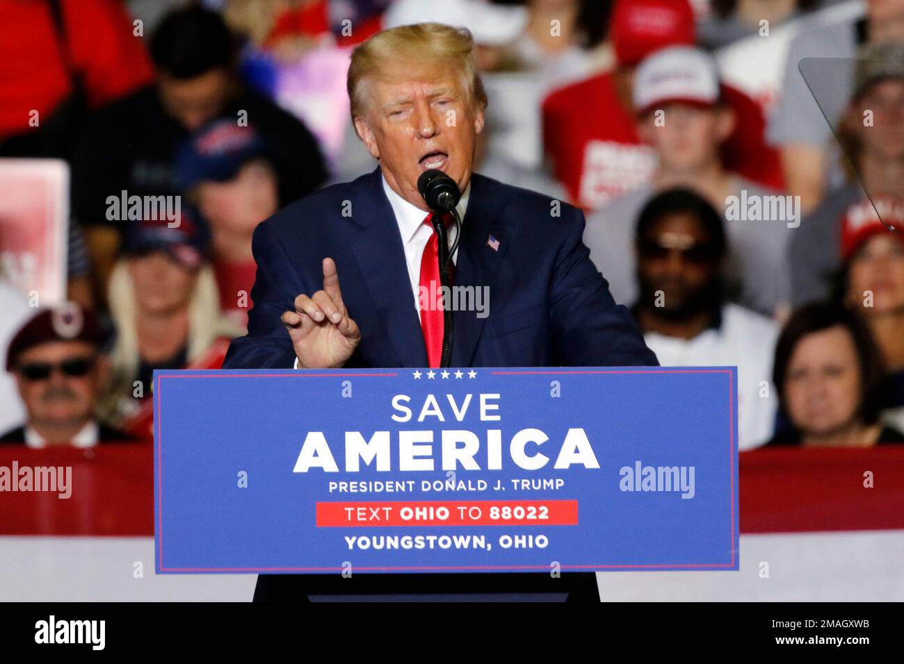 Former President Donald Trump speaks at a campaign rally in Youngstown ...