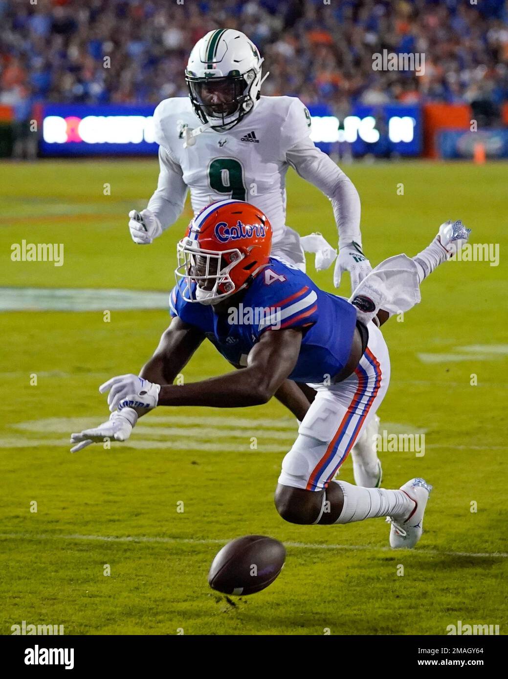 South Florida defensive back Aamaris Brown (9) is called for pass ...